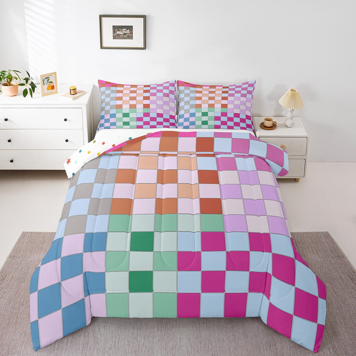 Erosebridal Colorful Buffalo Plaid Comforter Set Twin Geometric Grid ...