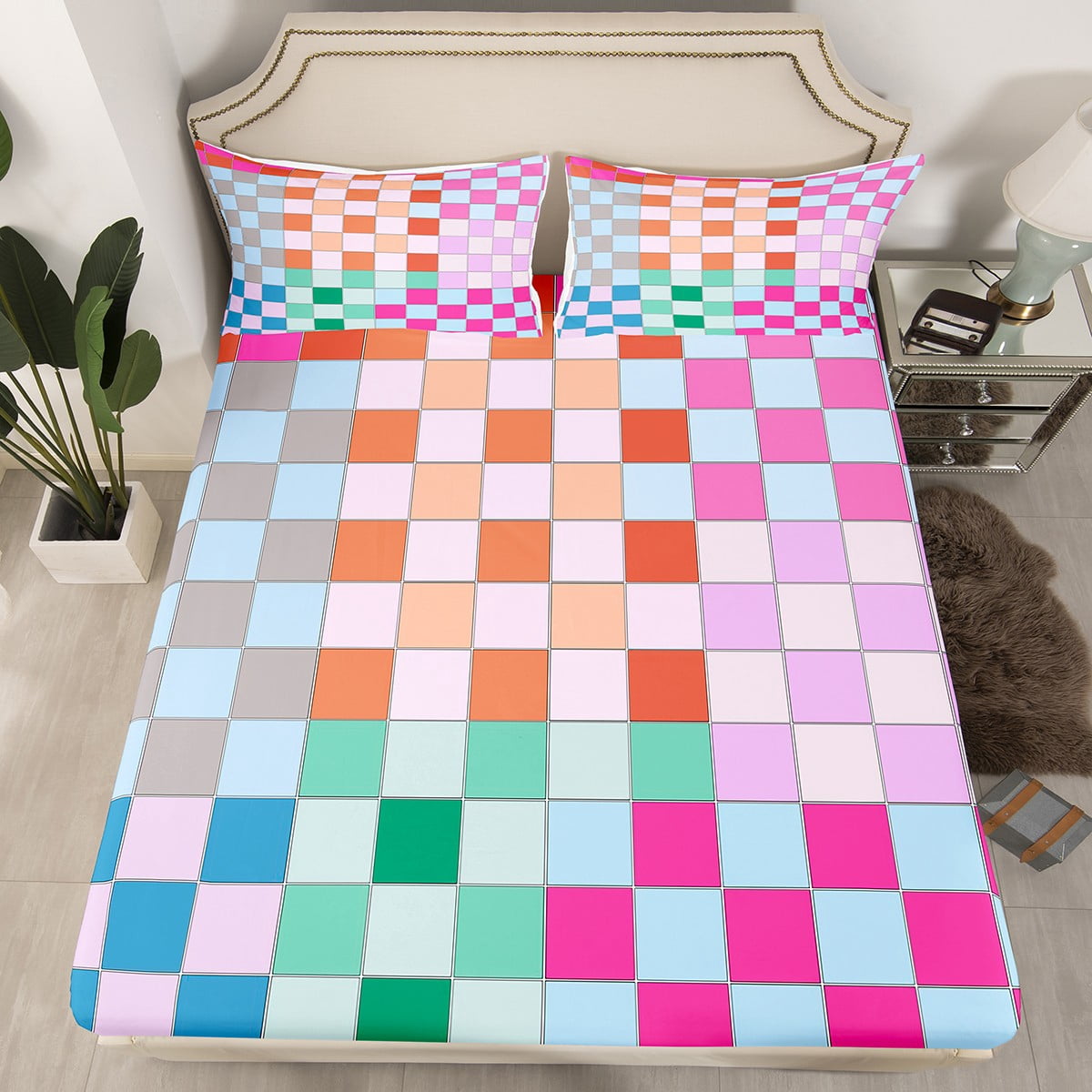 Erosebridal Colorful Buffalo Plaid Fitted Sheet Twin Geometric Grid ...