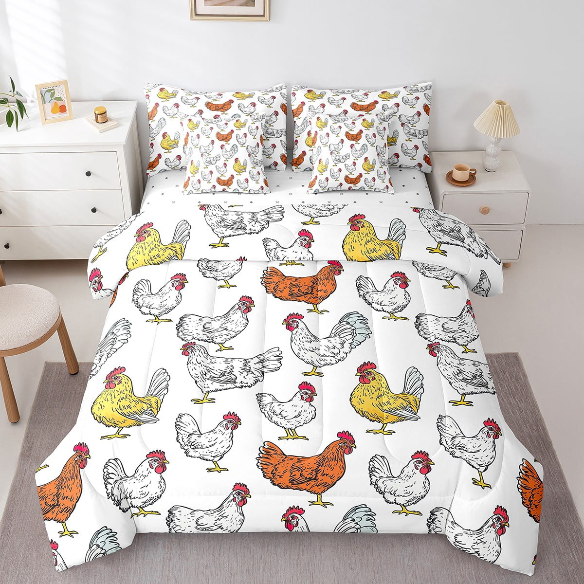 Erosebridal Colorful Chicken Bed in a Bag King Size, Farm Animal Bed ...