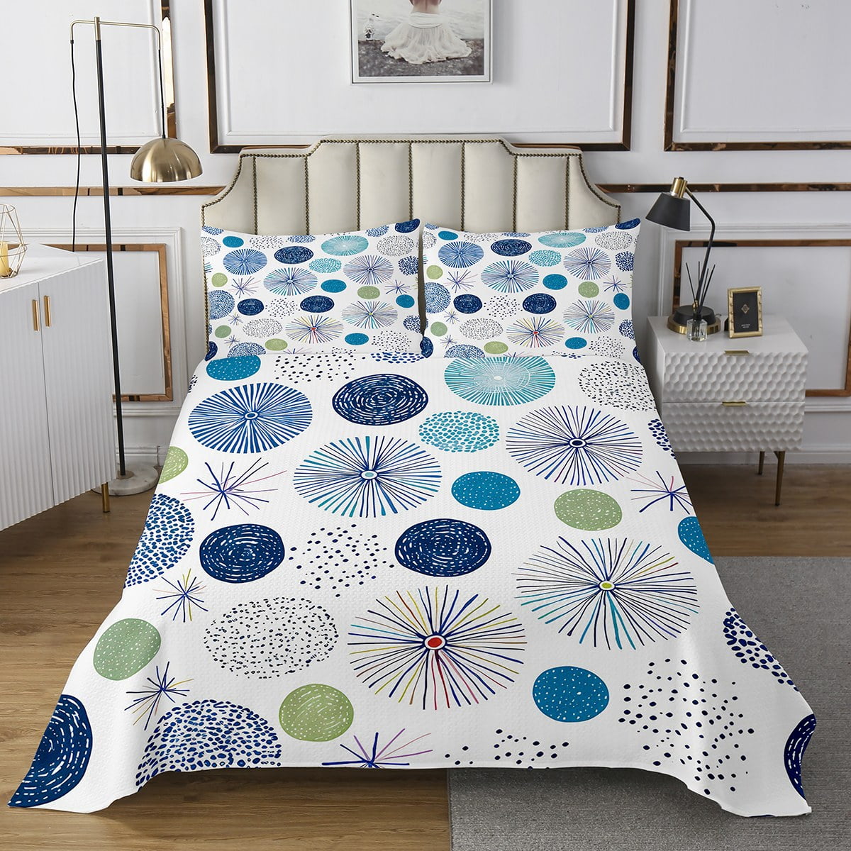 Erosebridal Colorful Circles Quilt Sets for Queen Size Bed,Blue ...