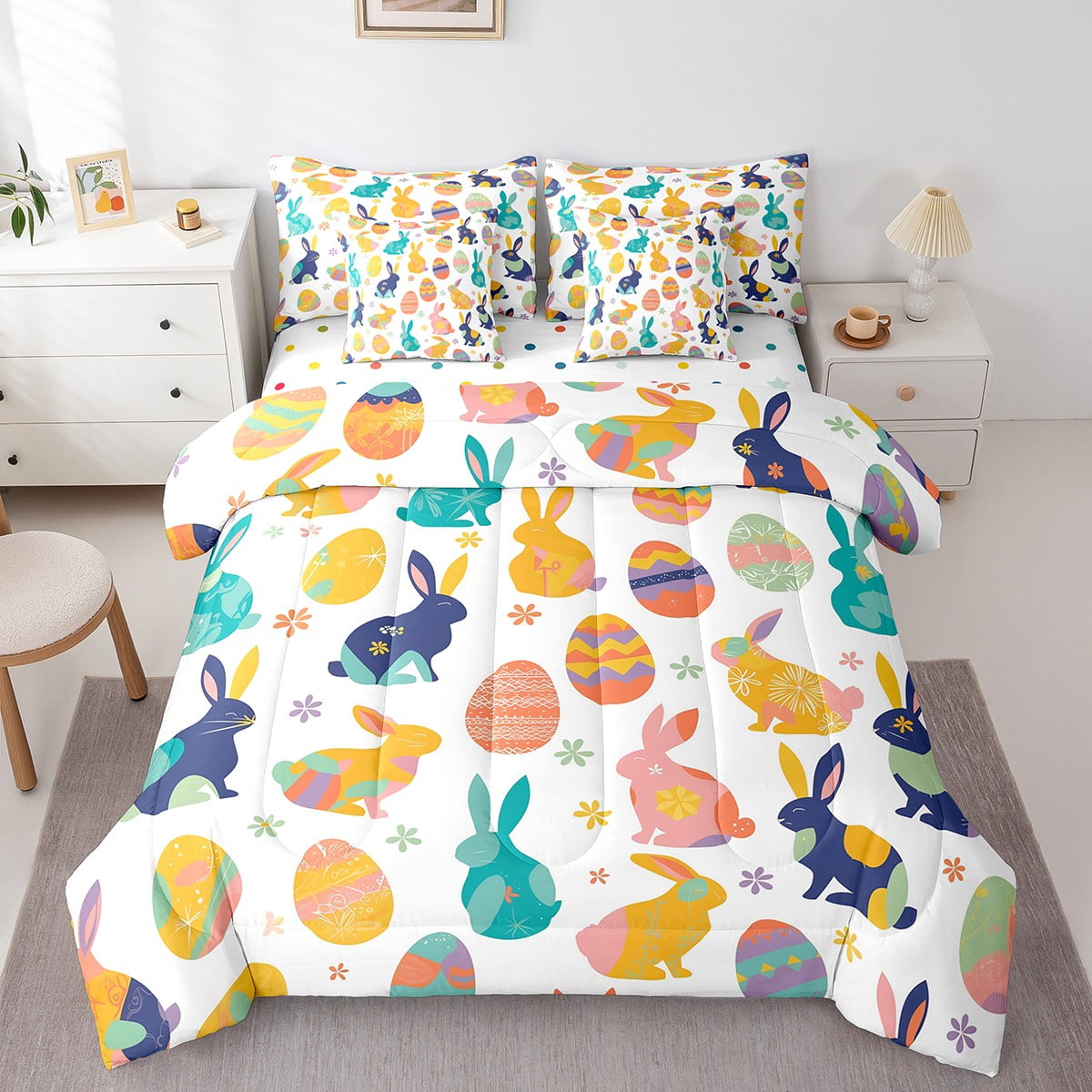 Erosebridal Colorful Easter Eggs Bedding Sets Twin Size, Cute Rabbit ...