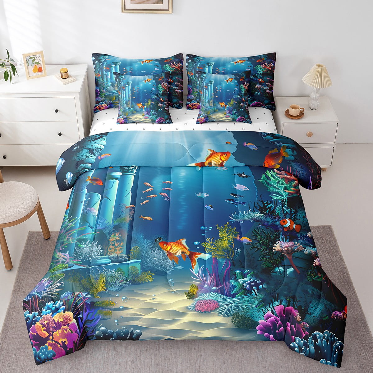 Erosebridal Colorful Fish Bedding Sets King Size, Dreamy Underwater ...