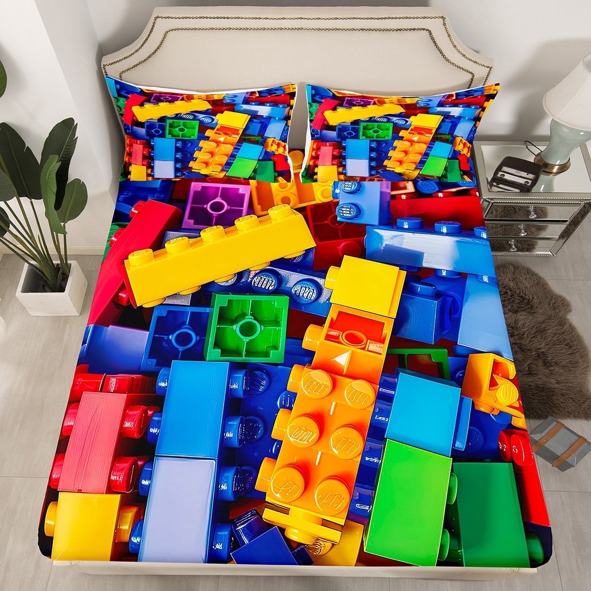 Erosebridal Colorful Fitted Sheet Twin, Building Blocks Bed Sheets, 3D ...