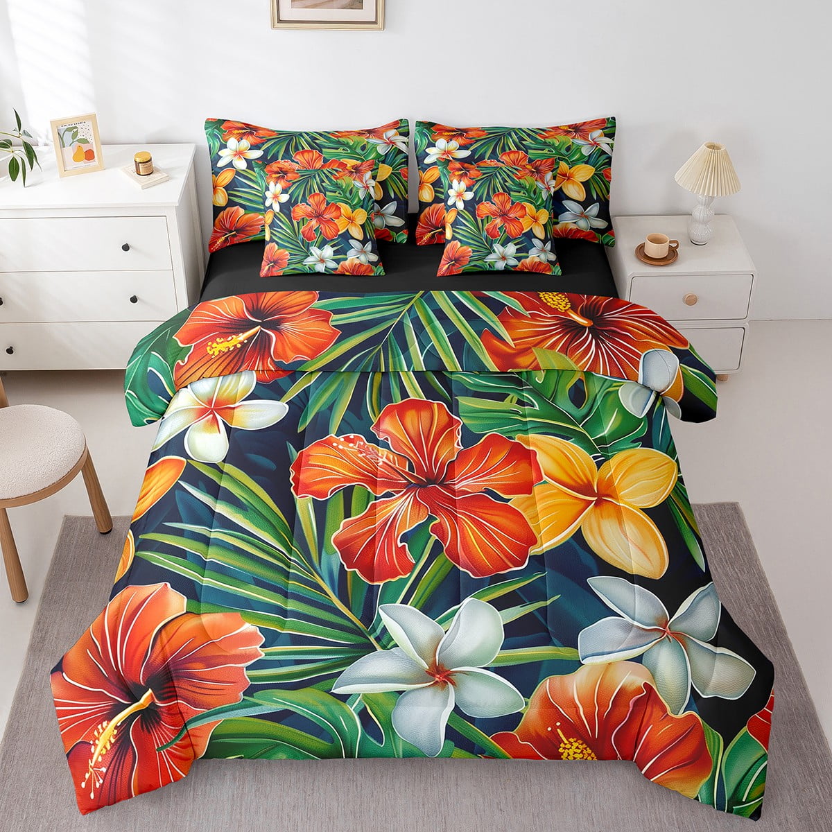 Erosebridal Colorful Floral Bed in a Bag Full Size,Green Palm Bed Set ...