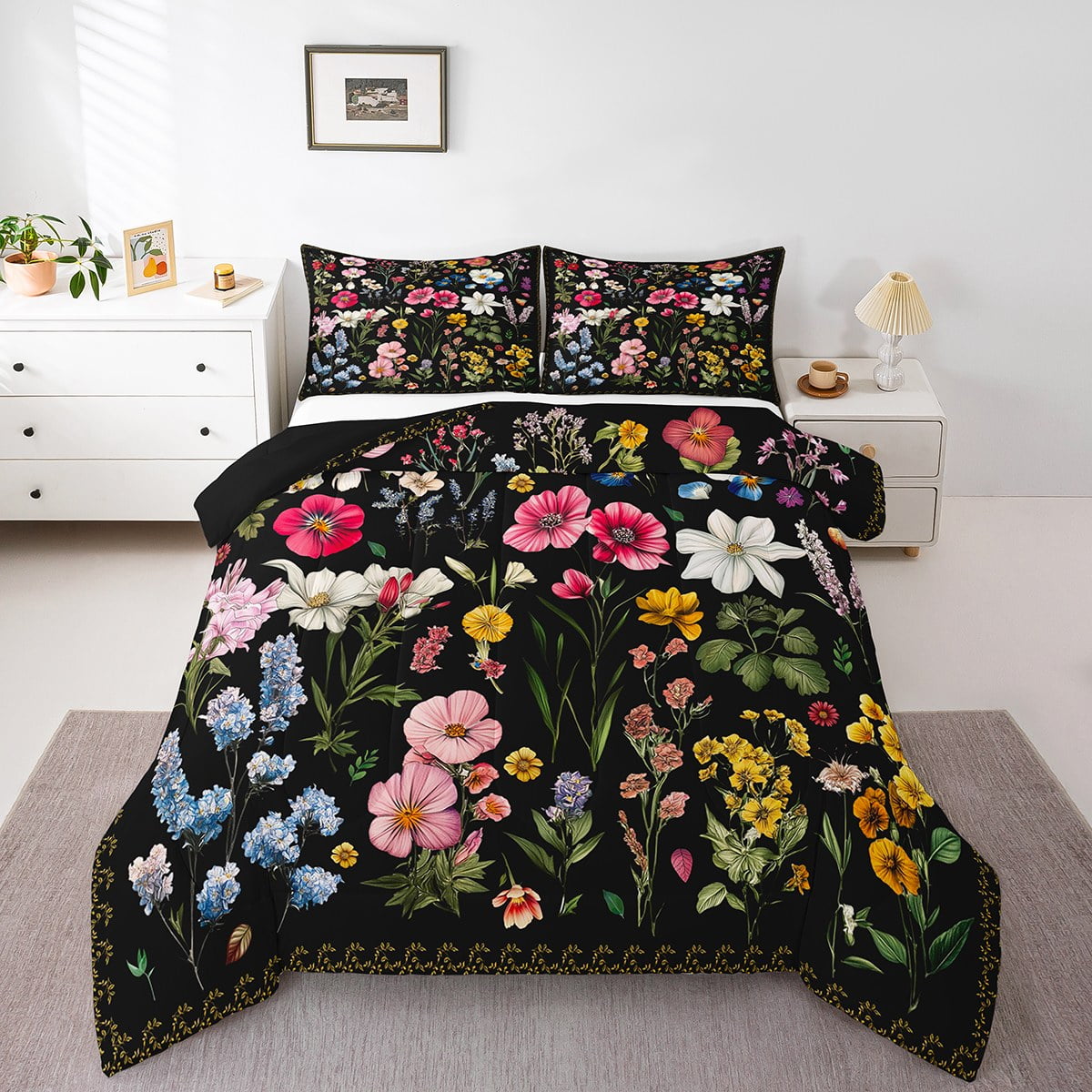 Erosebridal Colorful Floral Comforter Sets Queen Size, Spring Garden ...