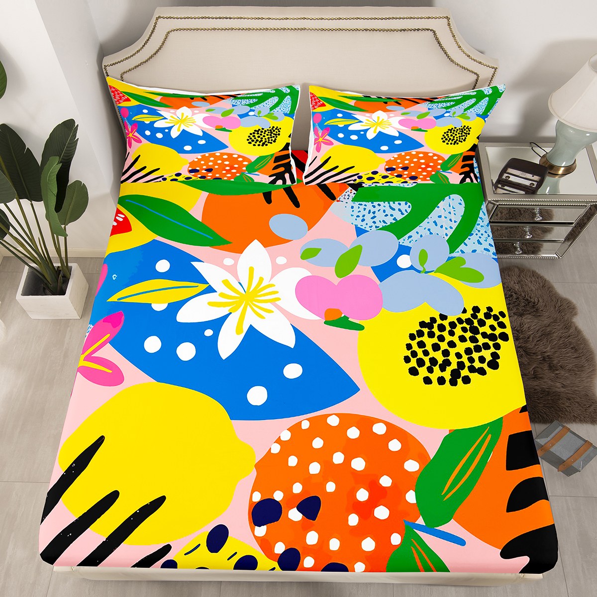 Erosebridal Colorful Fruit Fitted Sheet Set Queen,Watercolor Flower ...