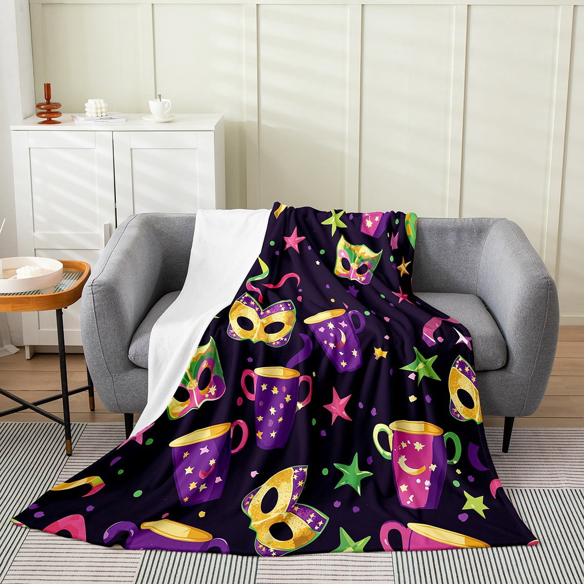 Erosebridal Colorful Mask Sherpa Blanket 30x40, Masquerade Party Fuzzy ...