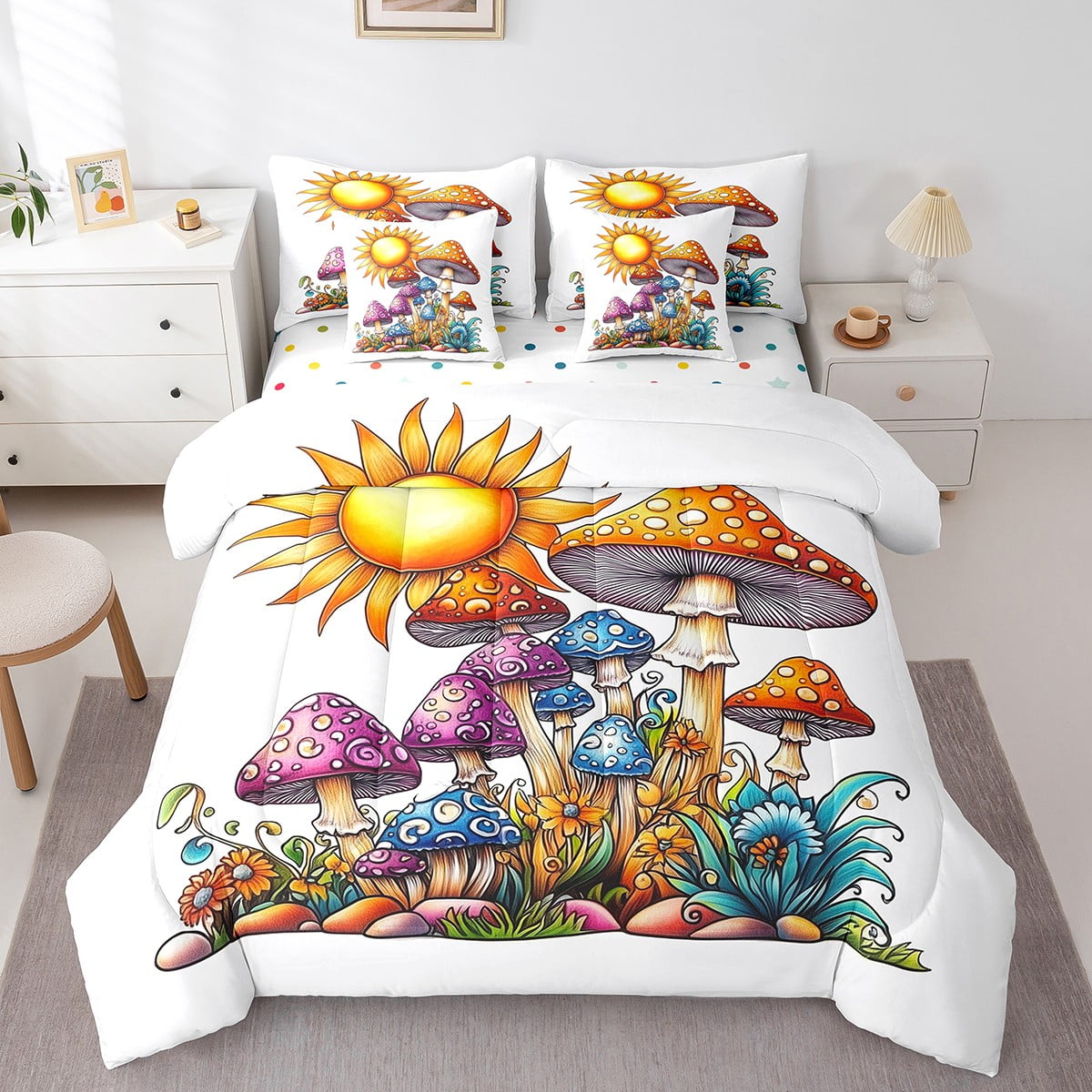 Erosebridal Colorful Mushroom Bedding Sets Full Size, Cartoon Plant ...