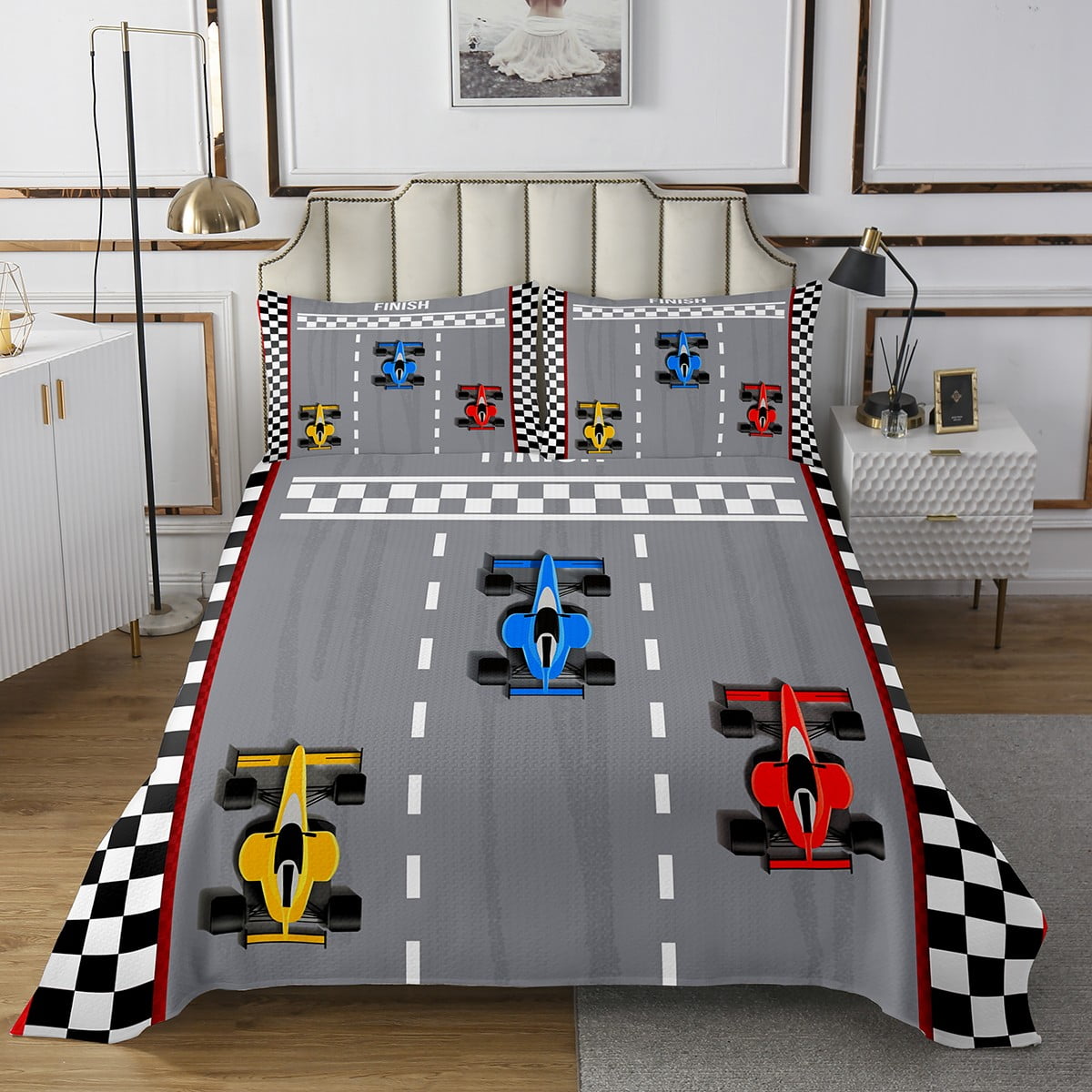 Erosebridal Colorful Race Car Quilt Sets for Queen Size Bed for Teens ...