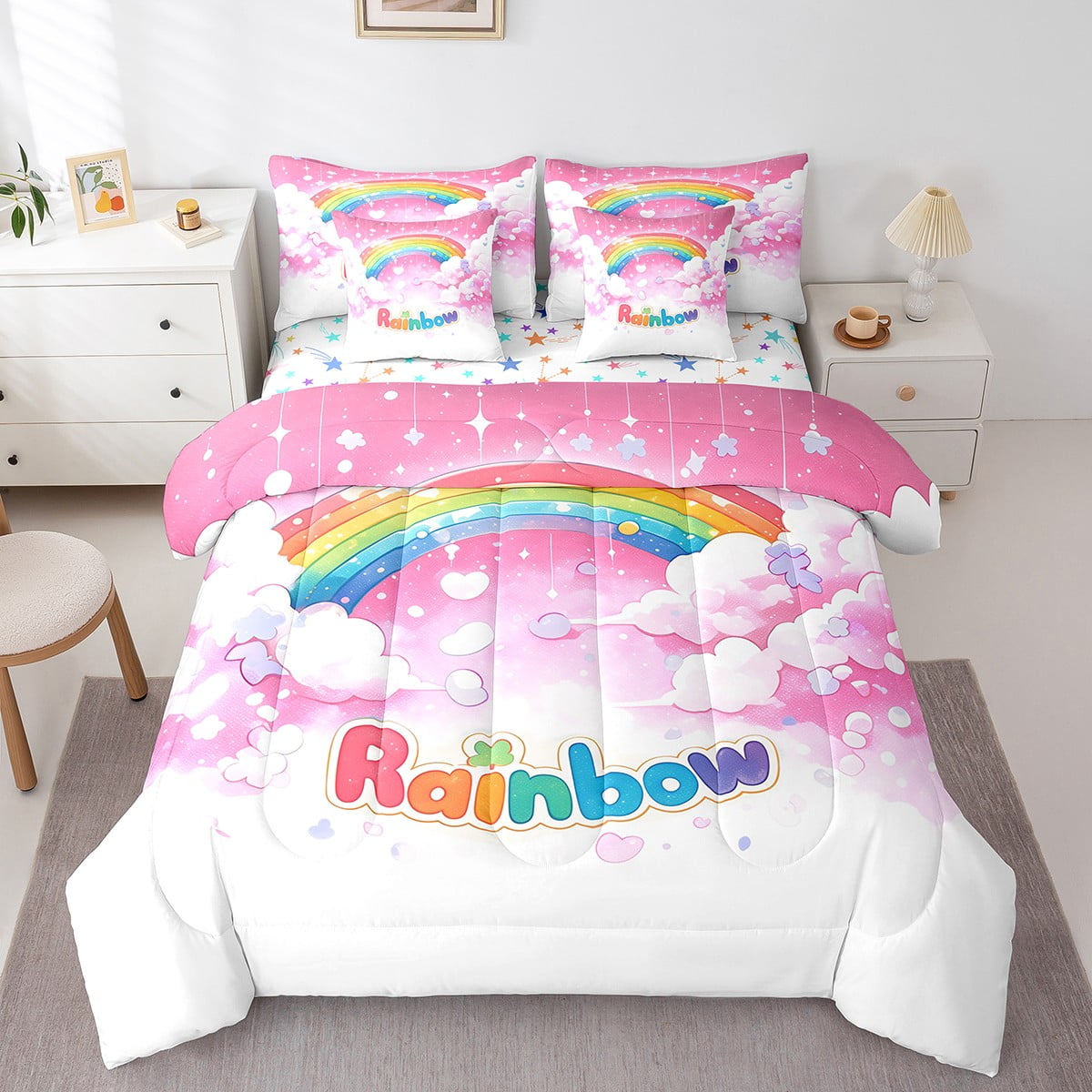 Erosebridal Colorful Rainbow Bed in a Bag Twin size, Cartoon Stars Bed ...