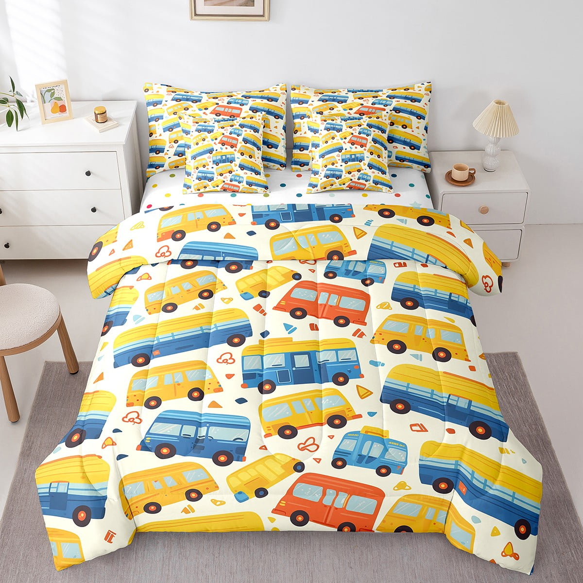 Erosebridal Colorful School Bus Bedding Twin Size, Transportation ...