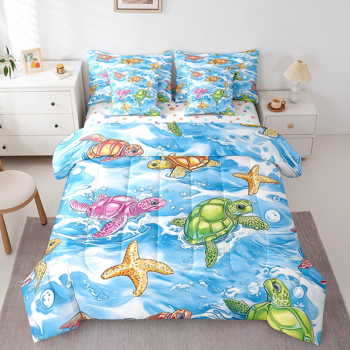 Erosebridal Colorful Sea Turtle Bedding Sets King Size, Cute Starfish ...