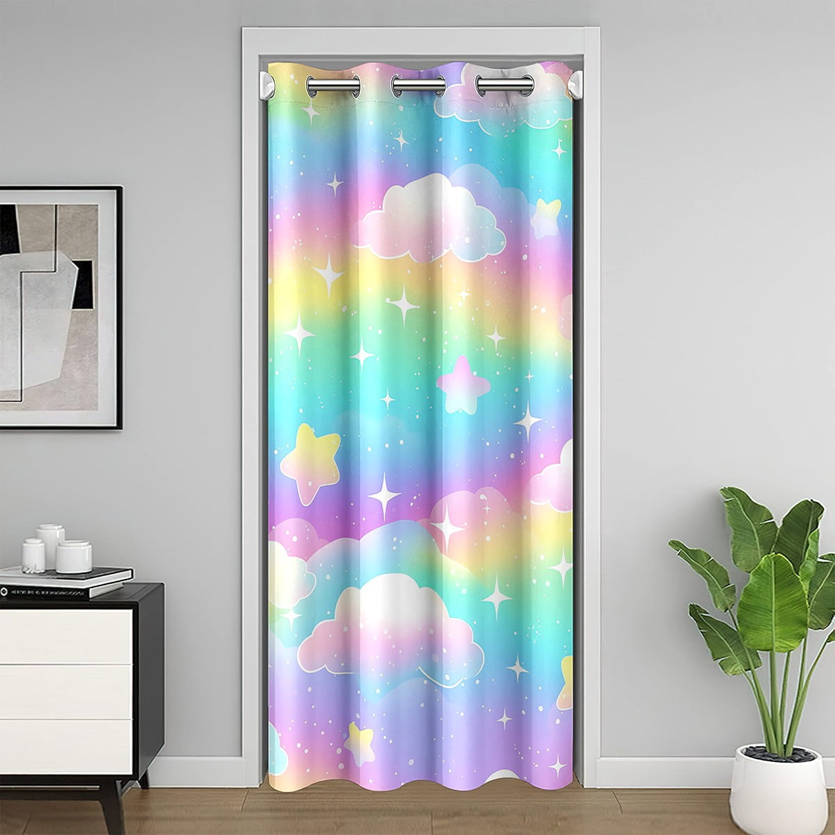 Erosebridal Colorful Sky Door Curtain For Doorways 80"x59",Cartoon ...