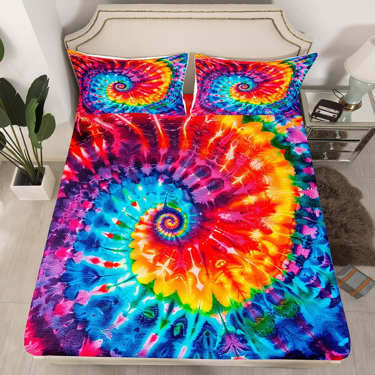 Erosebridal Colorful Swirl Fitted Sheet Full, Rainbow Watercolor Fitted ...
