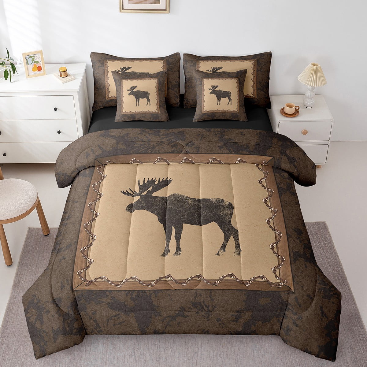 Erosebridal Comforters Full Size Set with Sheets Hunting Moose Bedding ...