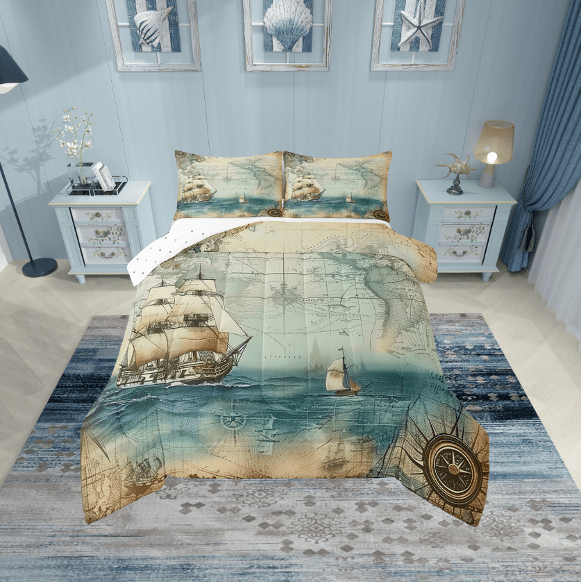 Erosebridal Compass Boat Comforter Sets,Mautical Map Comforters ...