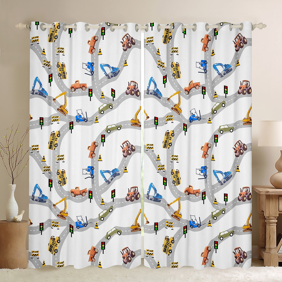 Erosebridal Construction Car Curtain,Excavator Window Curtain (42Wx84L ...