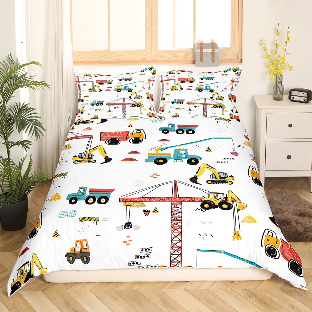 Erosebridal Construction Truck Comforter Cover Twin, Cartoon Excavator ...