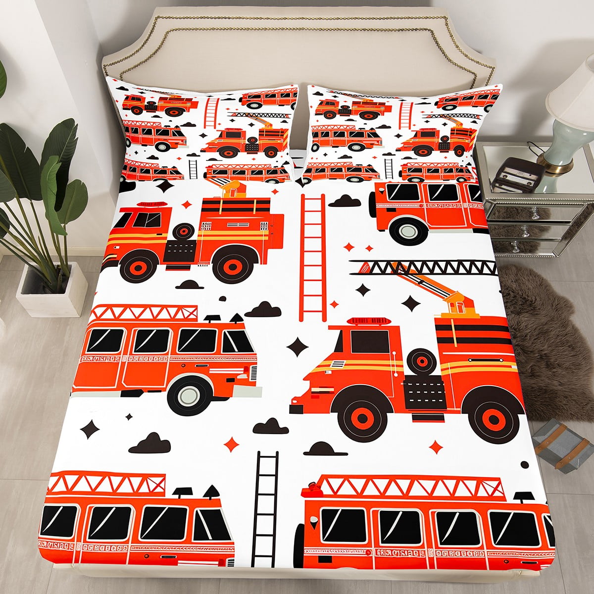 Erosebridal Construction Truck Fitted Sheet Set Queen, Cartoon Vehicle ...