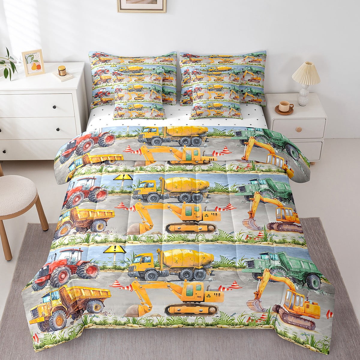Erosebridal Construction Vehicle Bedding Full Size, Cartoon Truck ...