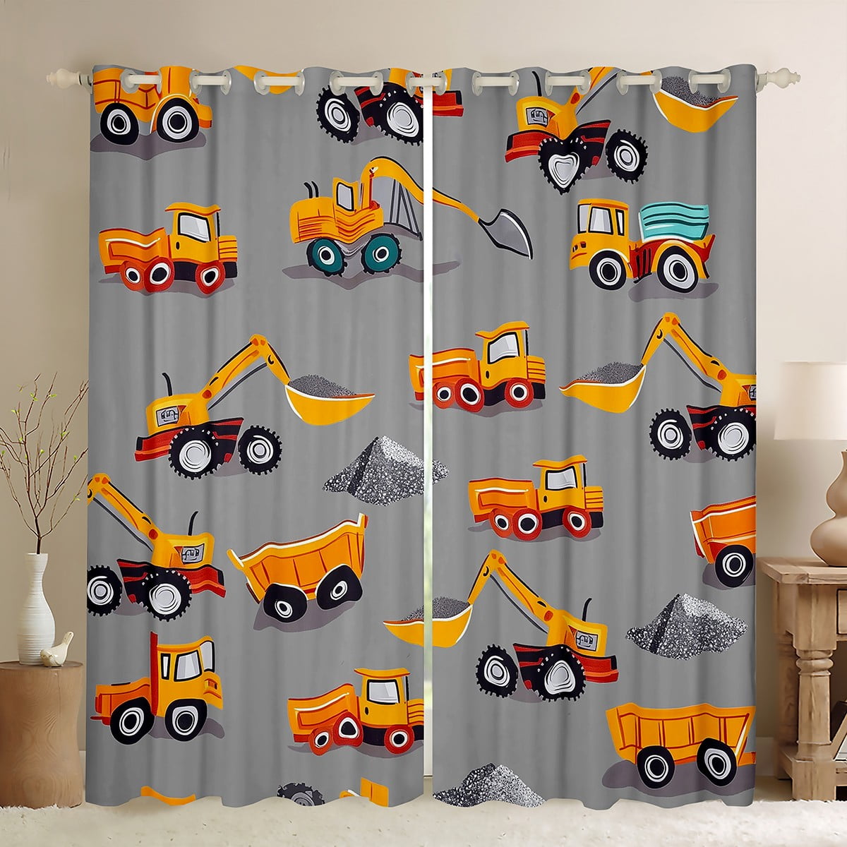 Erosebridal Construction Vehicle Curtains and Drapes (52x84), Excavator ...