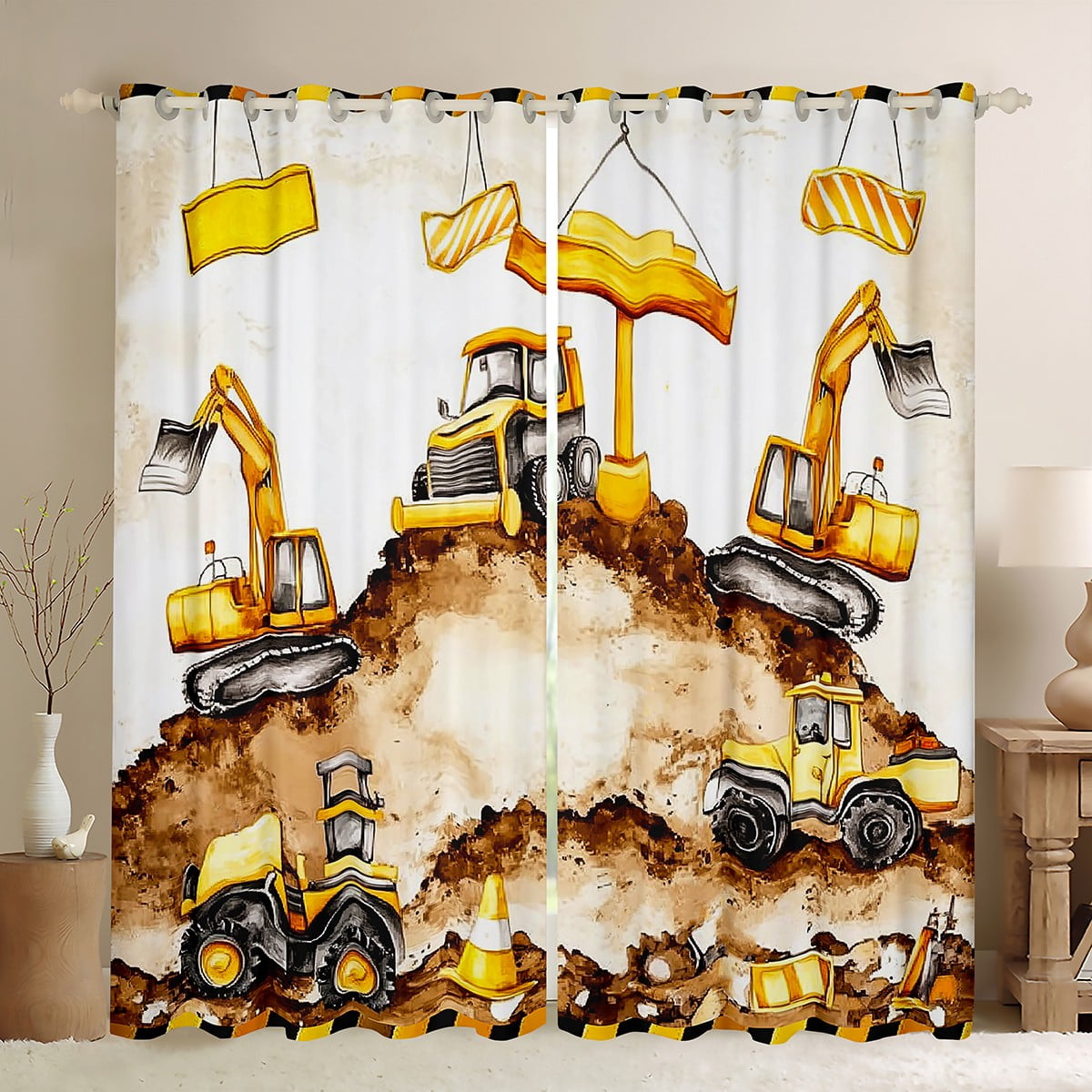 Erosebridal Construction Vehicles Curtains for Living Room, Equipment ...