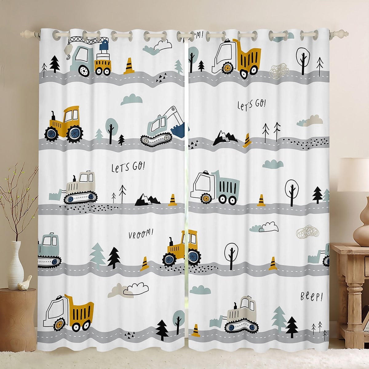 Erosebridal Construction Window Curtains Bedroom Excavator Truck ...