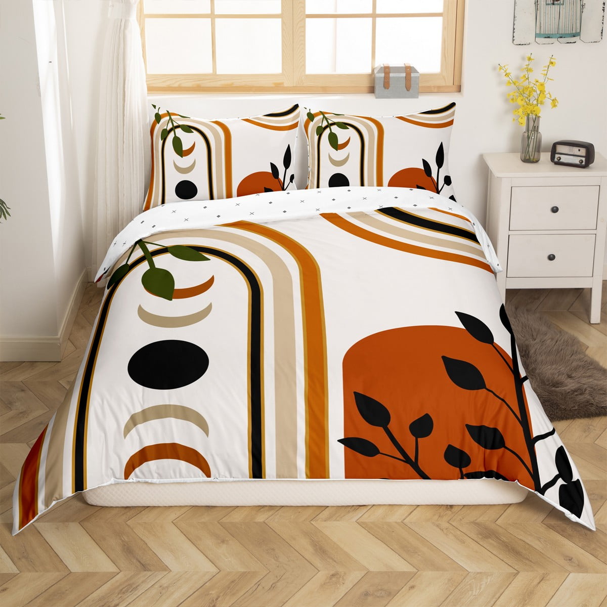 Erosebridal Contemporary Abstract Duvet Cover Full, Green Leaves Bedding Sets Full Size ...