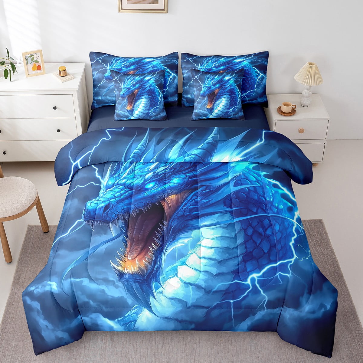 Erosebridal Cool Blue Dragon Bedding Sets Twin Size, Western Animal ...