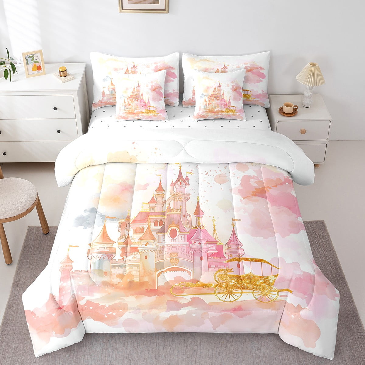 Erosebridal Pink Castle Bedding Sets Twin Size, Magic Princess ...