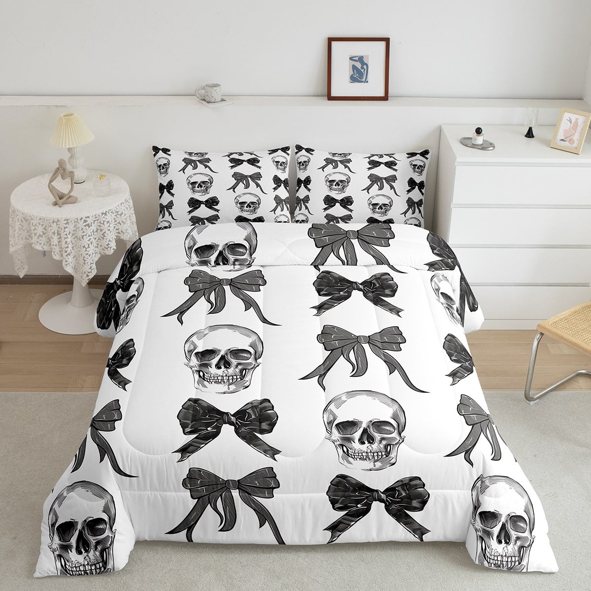 Erosebridal Cool Bowknot Bedding King Comforter Set, Skeleton Skull ...