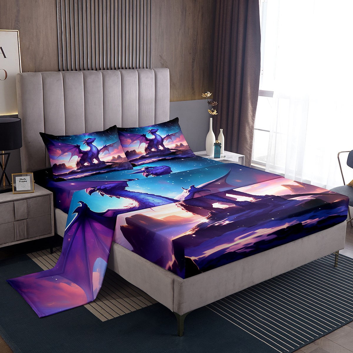 Erosebridal Cool Dragon Sheet Set King, Starry Sky Bedding Sets King ...