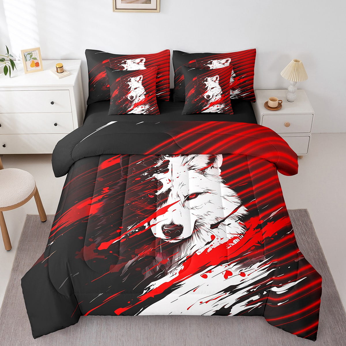 Erosebridal Cool Red Wolf Bed in a Bag Queen size, Jungle Wildlife Bed ...
