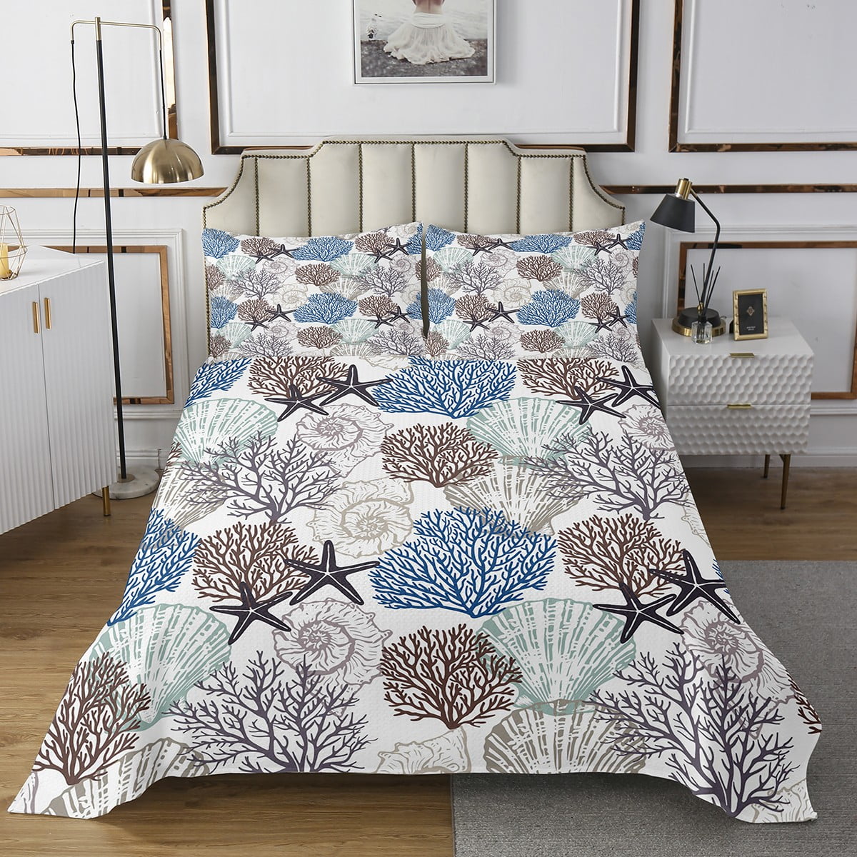 Erosebridal Coral Shell Coverlet Set Twin,Sea Brown Starfish Bedding ...
