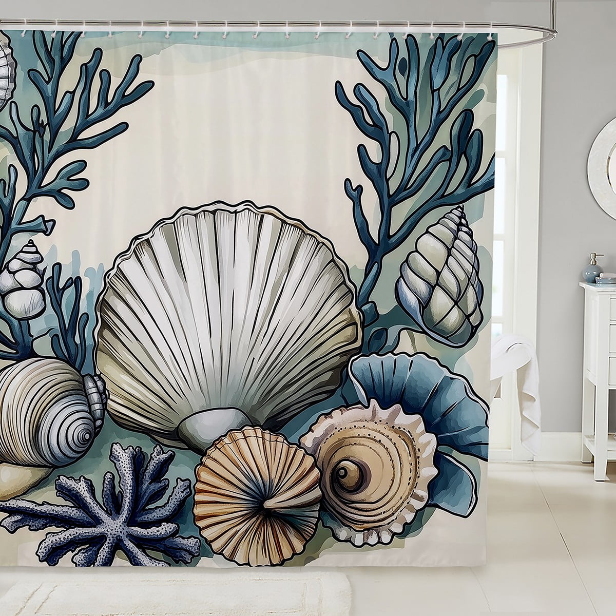 Erosebridal Counch Sea Shell Shower Curtain 72x72, Coastal Summer Beach ...