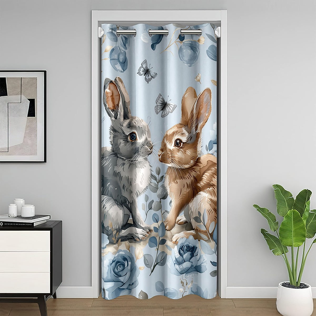 Erosebridal Couple Bunnies Door Curtain For Door Window 42x80, Cartoon ...