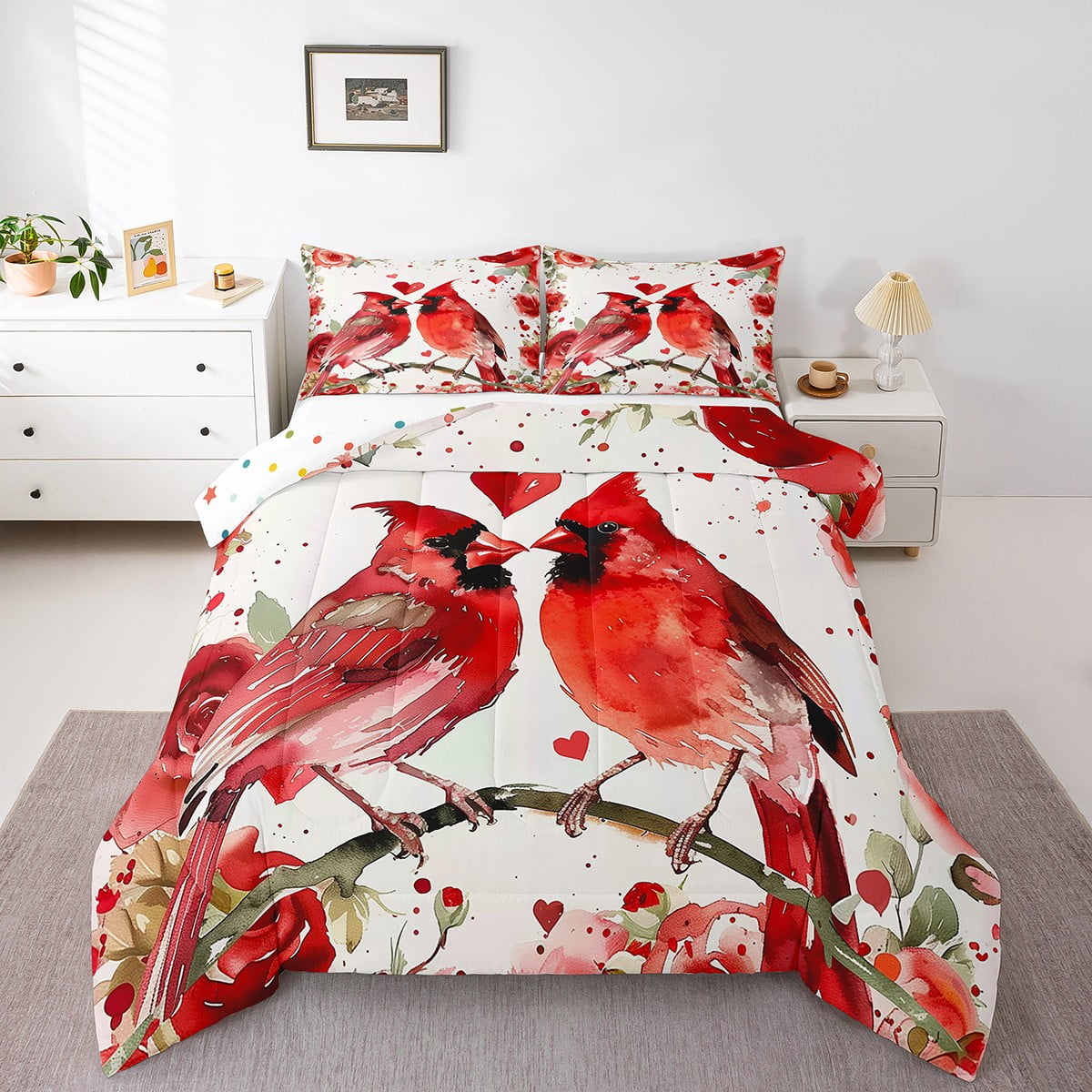 Erosebridal Couple Cardinal Bird Comforter Sets, Happy Valentines ...