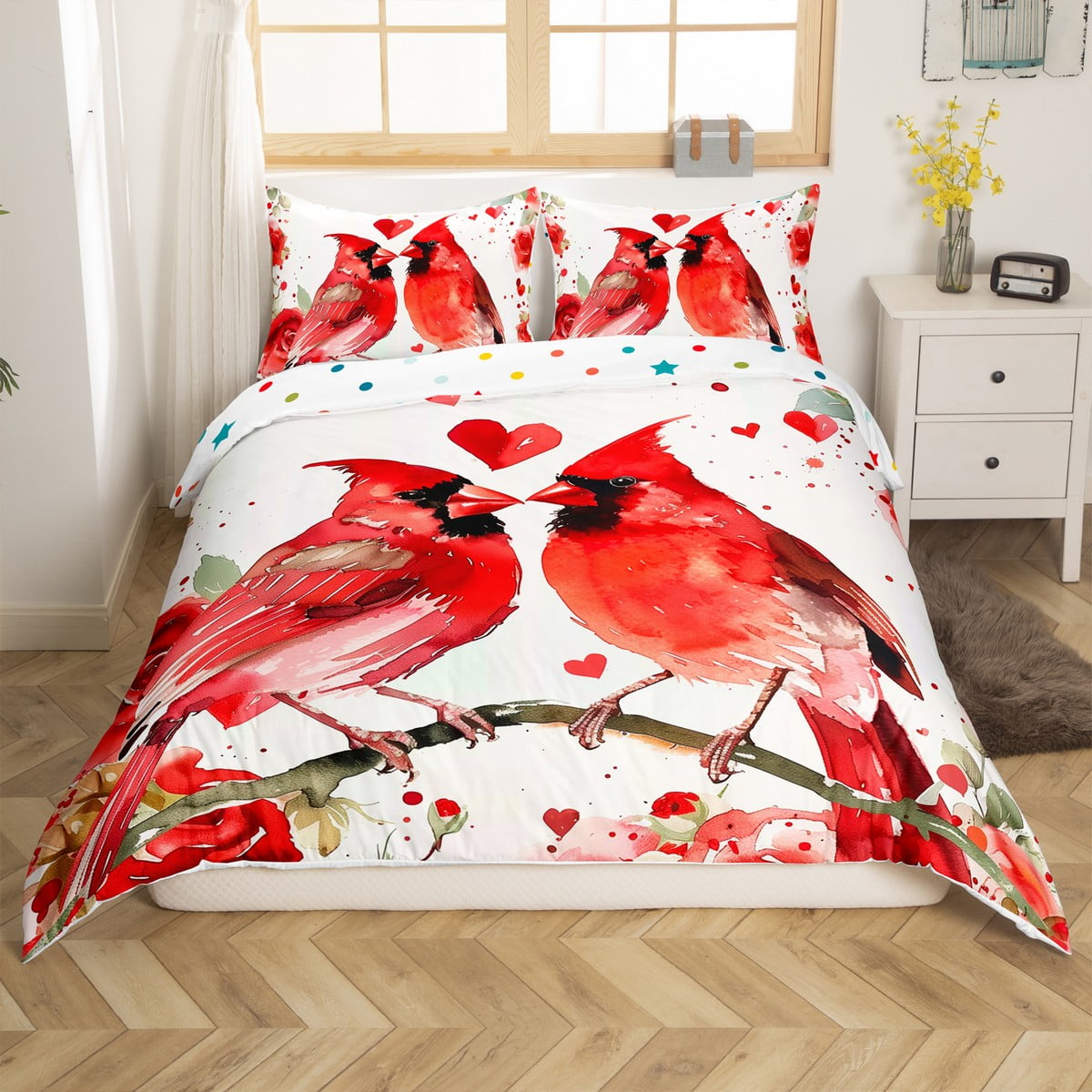 Erosebridal Couple Cardinal Bird Duvet Cover Full, Happy Valentines ...