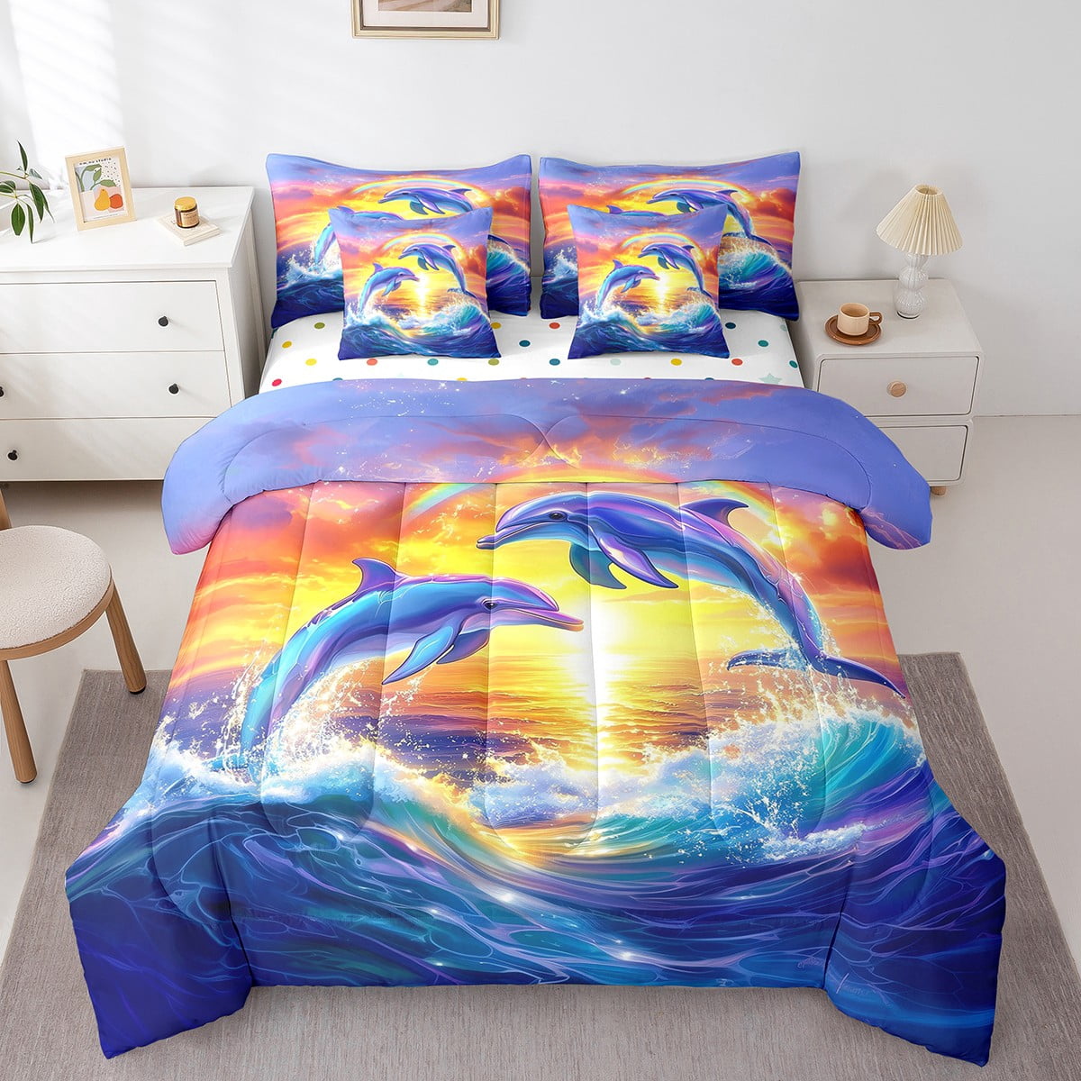 Erosebridal Couple Dolphin Bedding Sets King Size, Ocean Wave Comforter ...