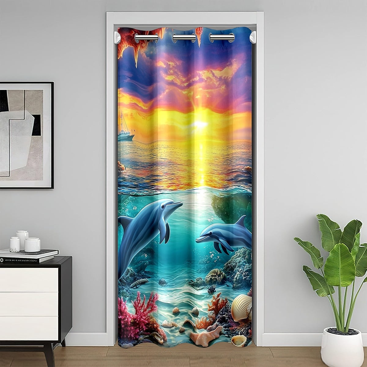 Erosebridal Couple Dolphin Door Curtain Panel 42x80, Romantic Sunset ...
