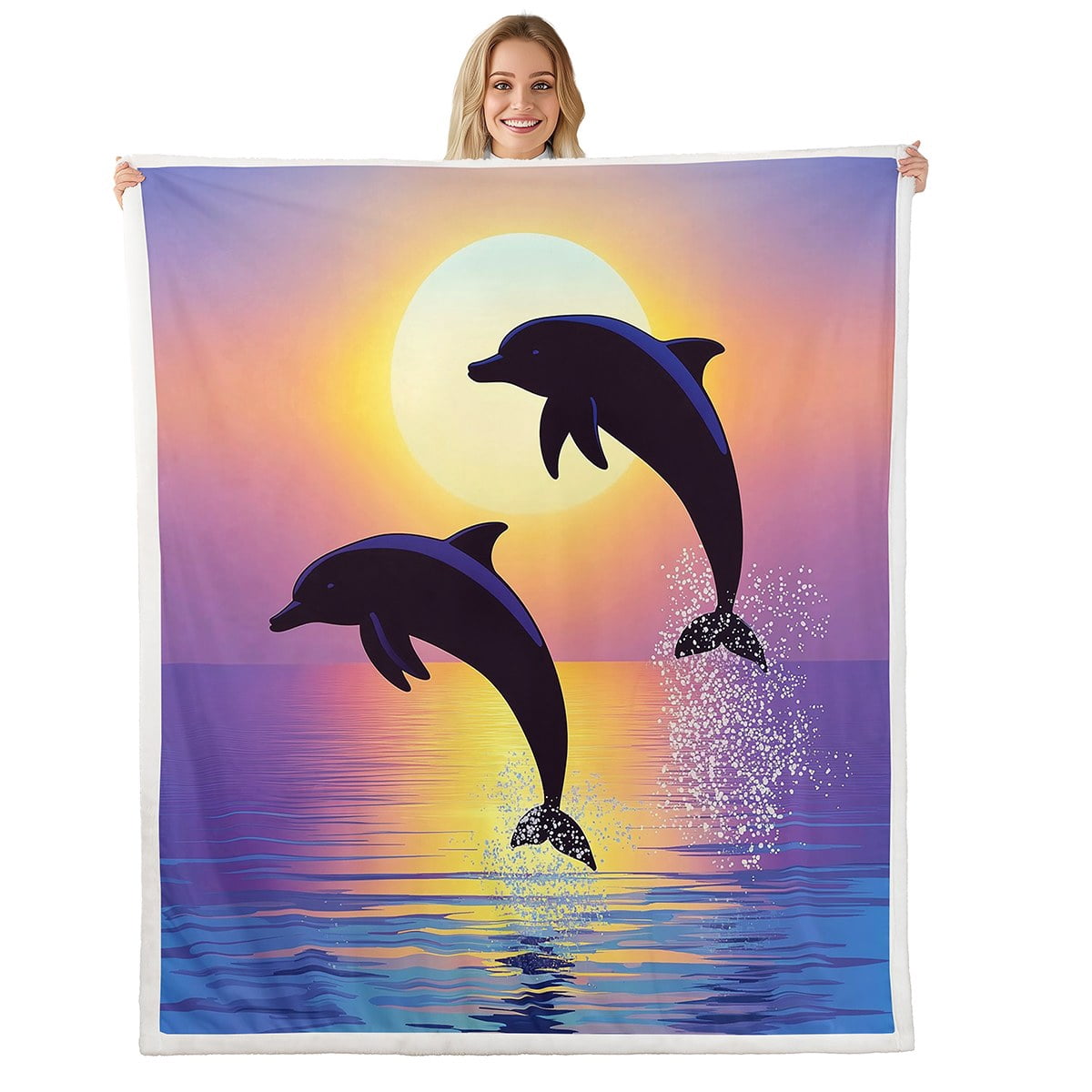 Erosebridal Couple Dolphin Fleece Blanket, Romantic Sunset Plush ...