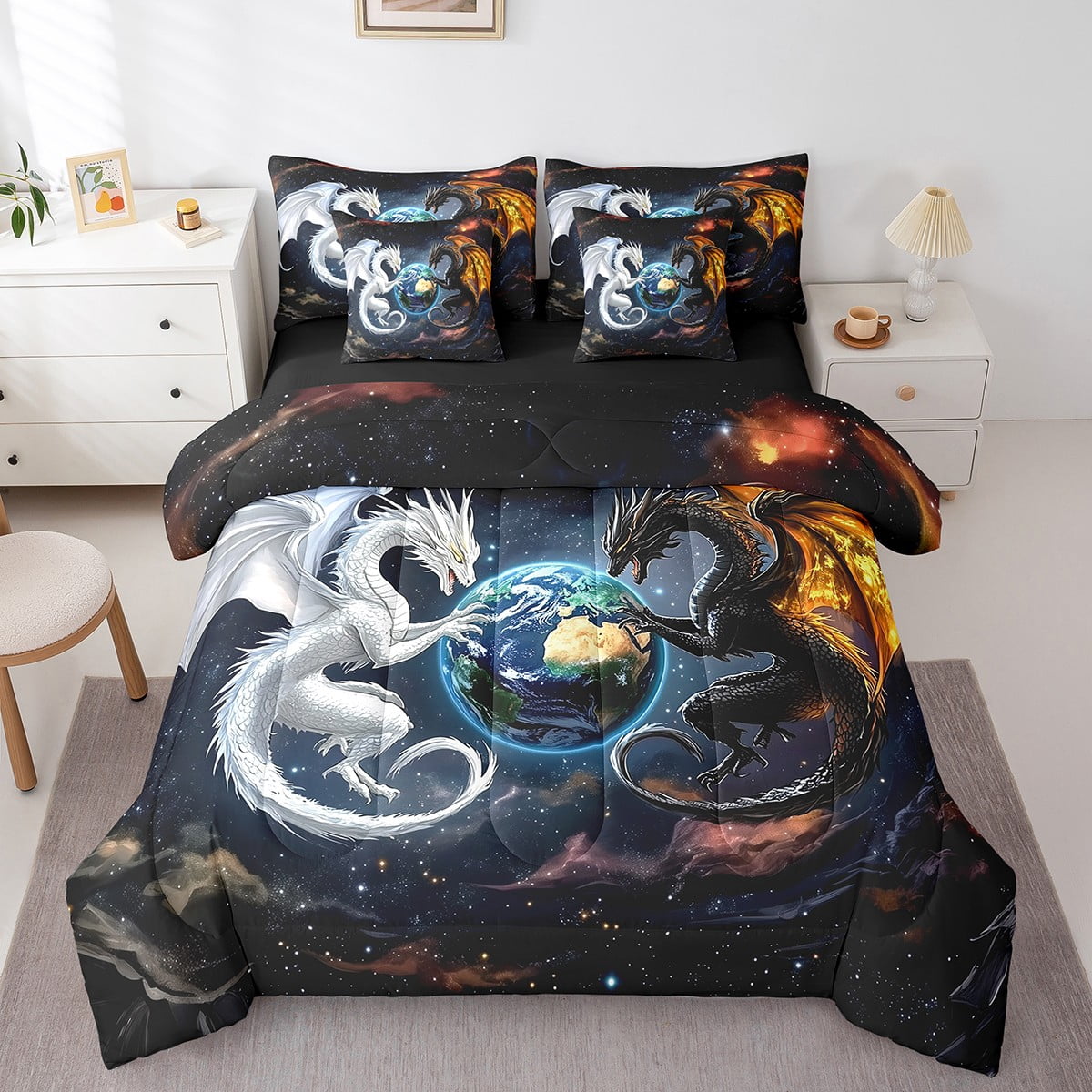 Erosebridal Couple Dragon Bed in a Bag Full size, Outer Space Planet ...