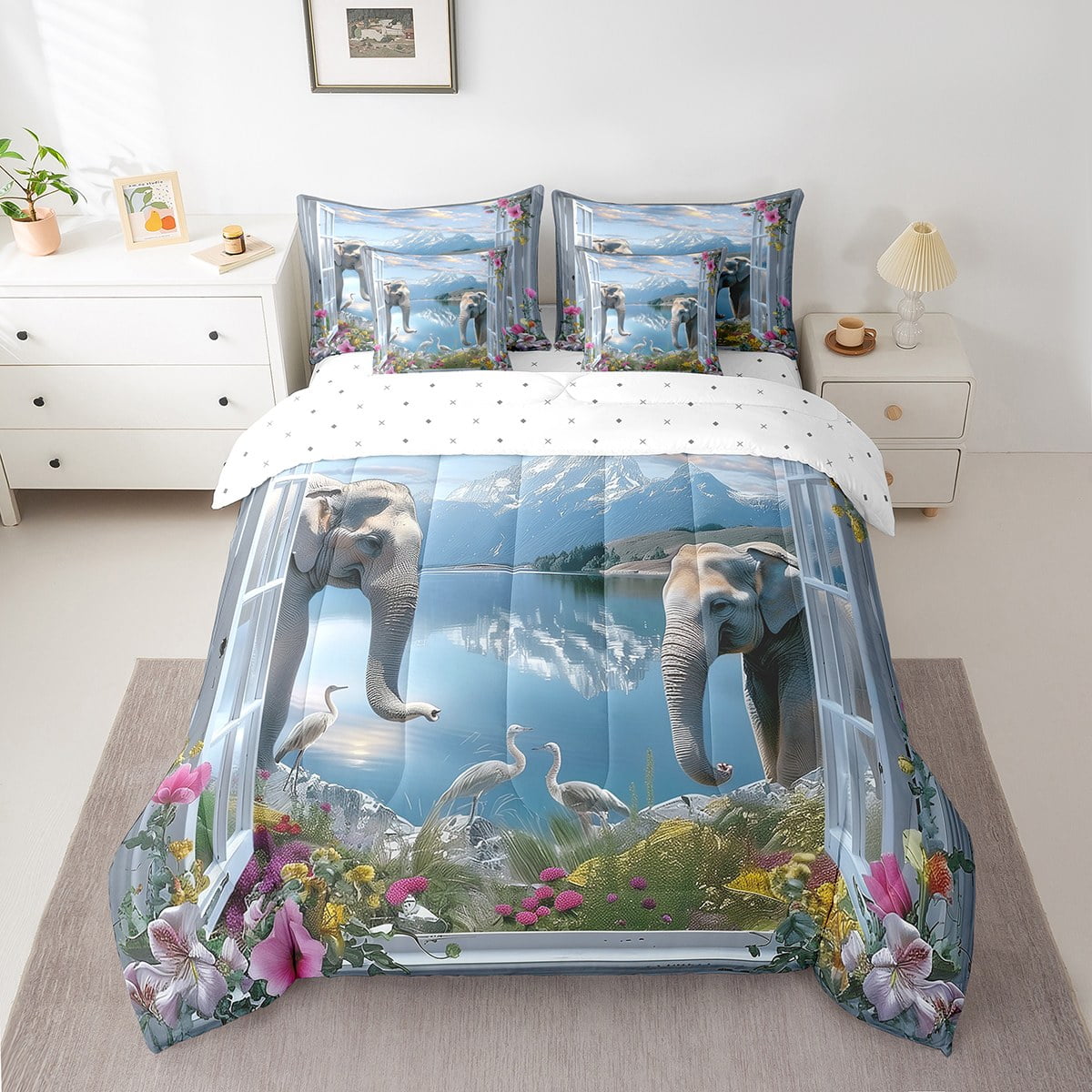 Erosebridal Couple Elephant Bed in a Bag Twin size, Lake Floral Bed Set ...