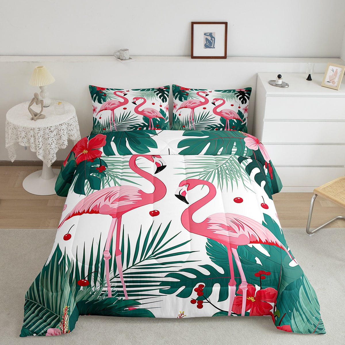 Erosebridal Couple Flamingo Bedding Full Comforter Set, Palm Leaf Down ...