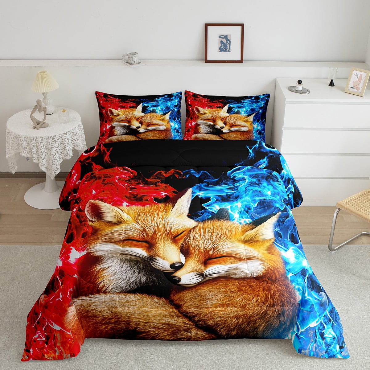 Erosebridal Couple Fox Comforter Sets Queen Size, 3D Animal Print ...