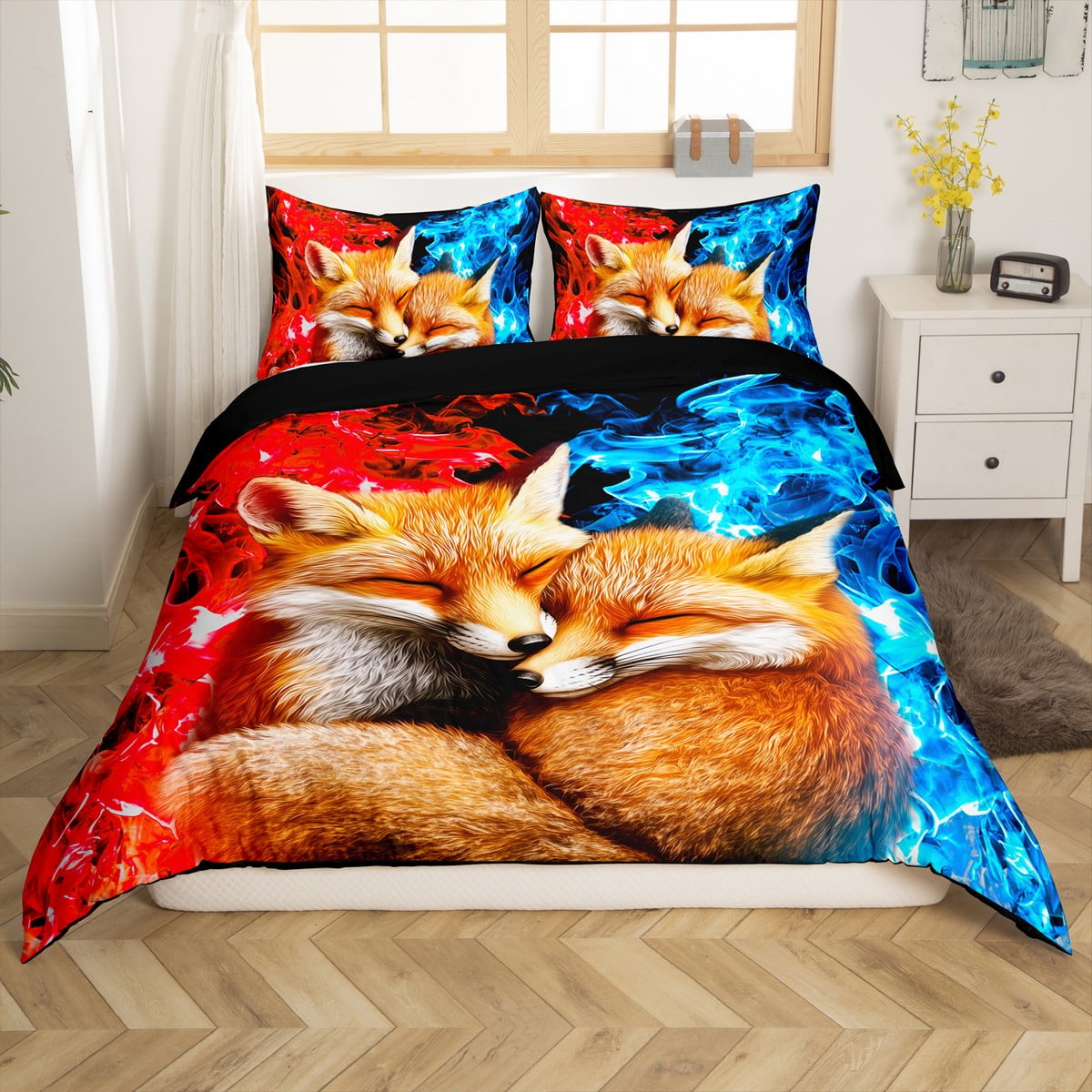 Erosebridal Couple Fox Duvet Cover Queen, 3D Animal Print Bedding Sets ...