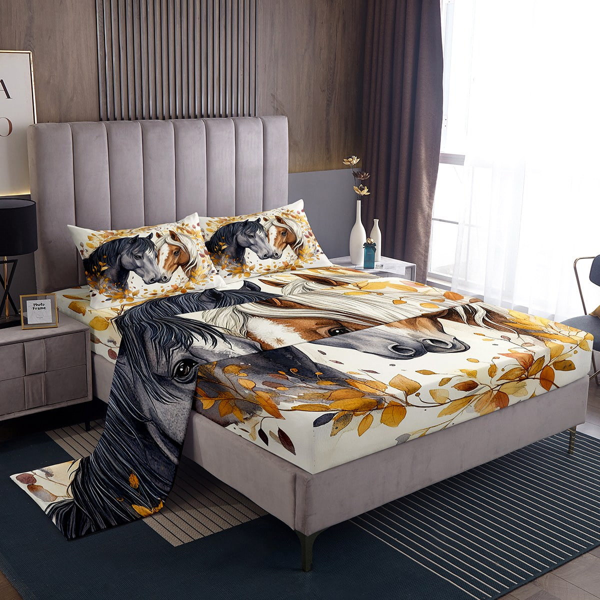 Erosebridal Couple Horse Full Sheet Sets, Fall Leaves Bed Sheets Full ...