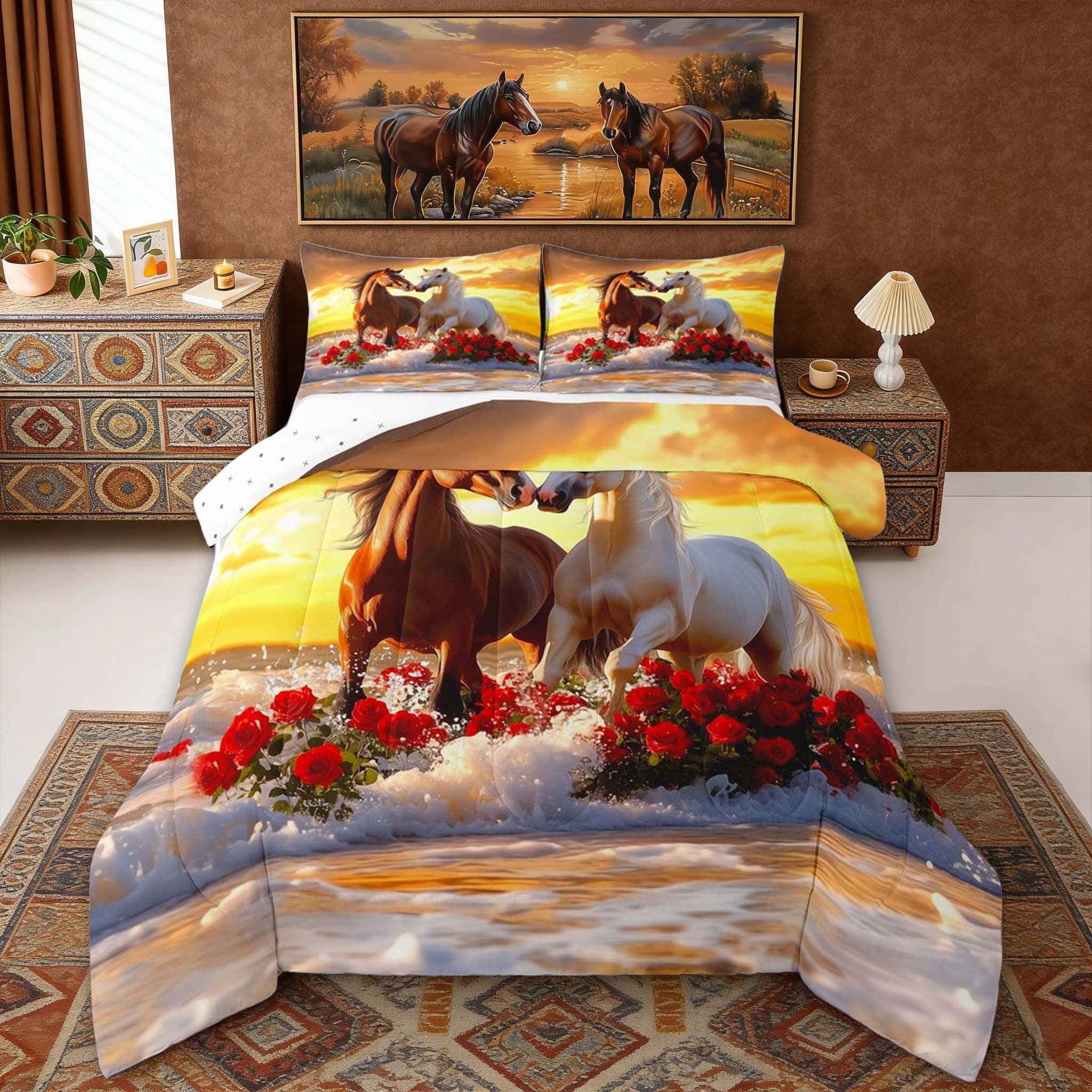 Erosebridal Couple Horse Queen Comforter Set, Romantic Valentine's Day ...