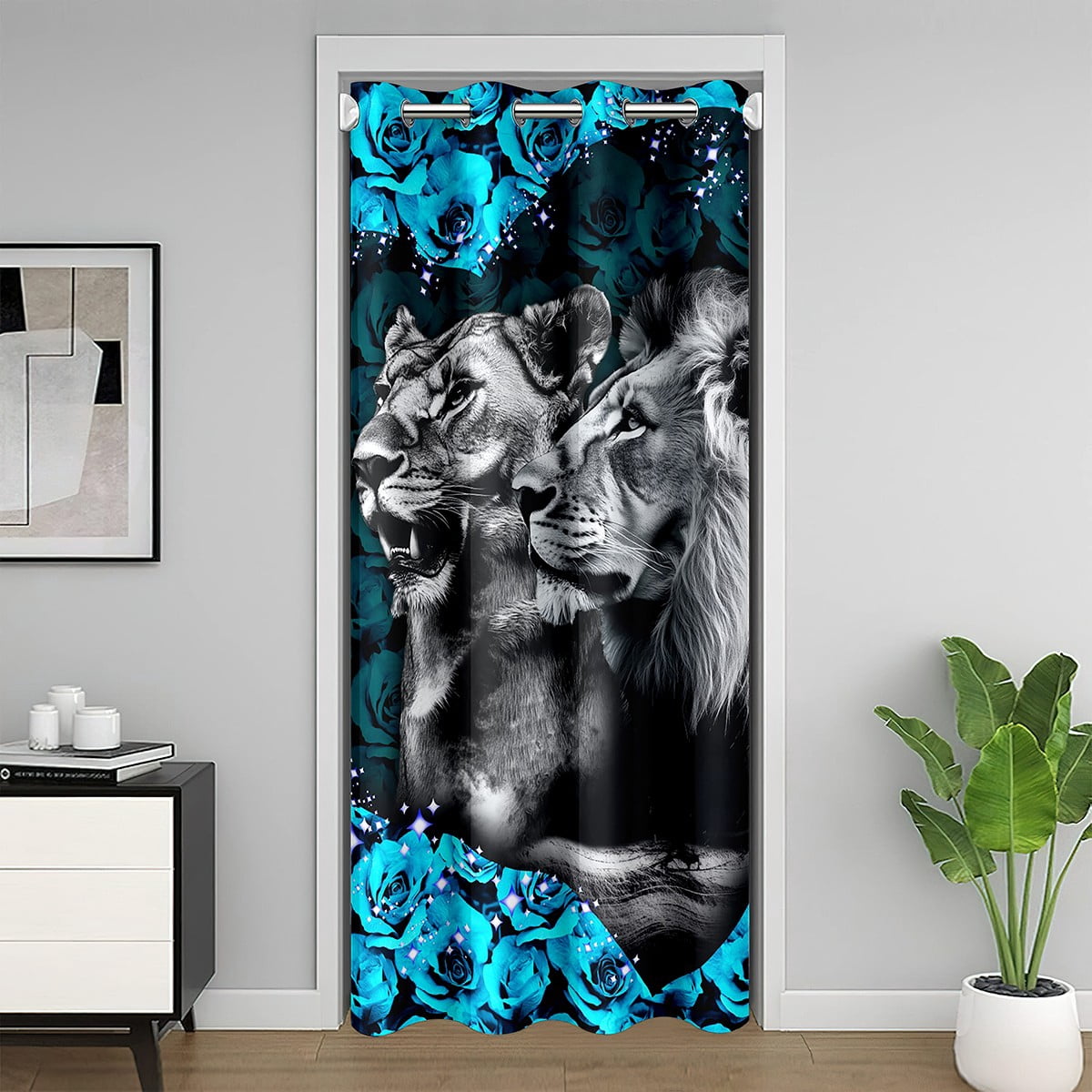 Erosebridal Couple Lion Door Curtain For Door Window 34x80, Blue Rose ...