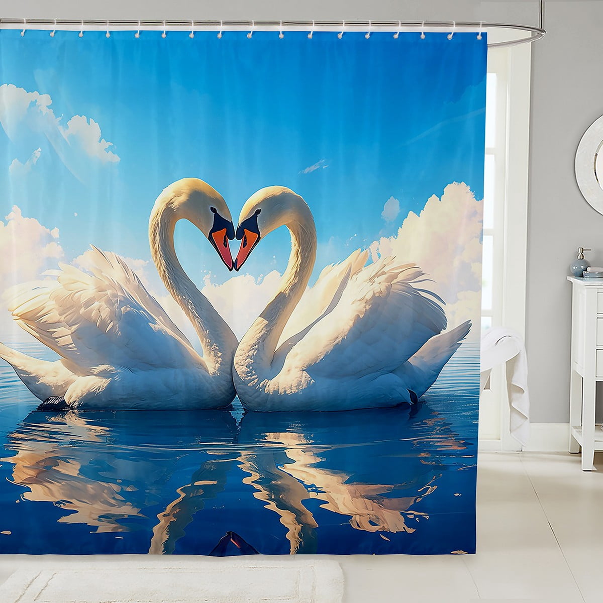 Erosebridal Couple Swan Bathroom Curtain 72x84, Romantic Bathroom Decor ...